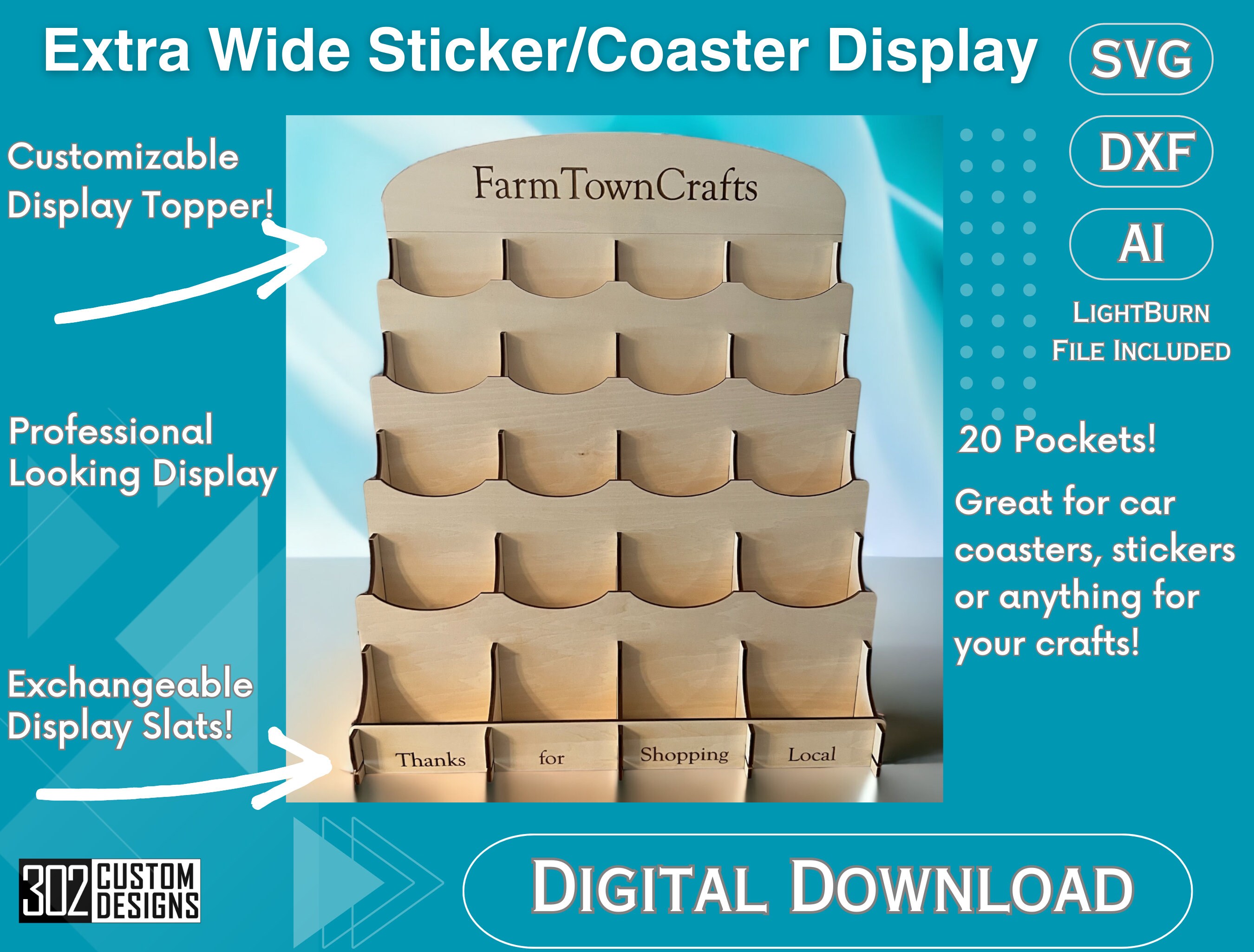 Sticker Display Stand - 20 Pockets, Car Coasters, Stickers or Anything ...