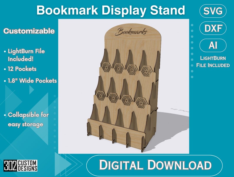 Bookmark Display Stand: 12 Pocket Laser Cut File (digital File) - Etsy