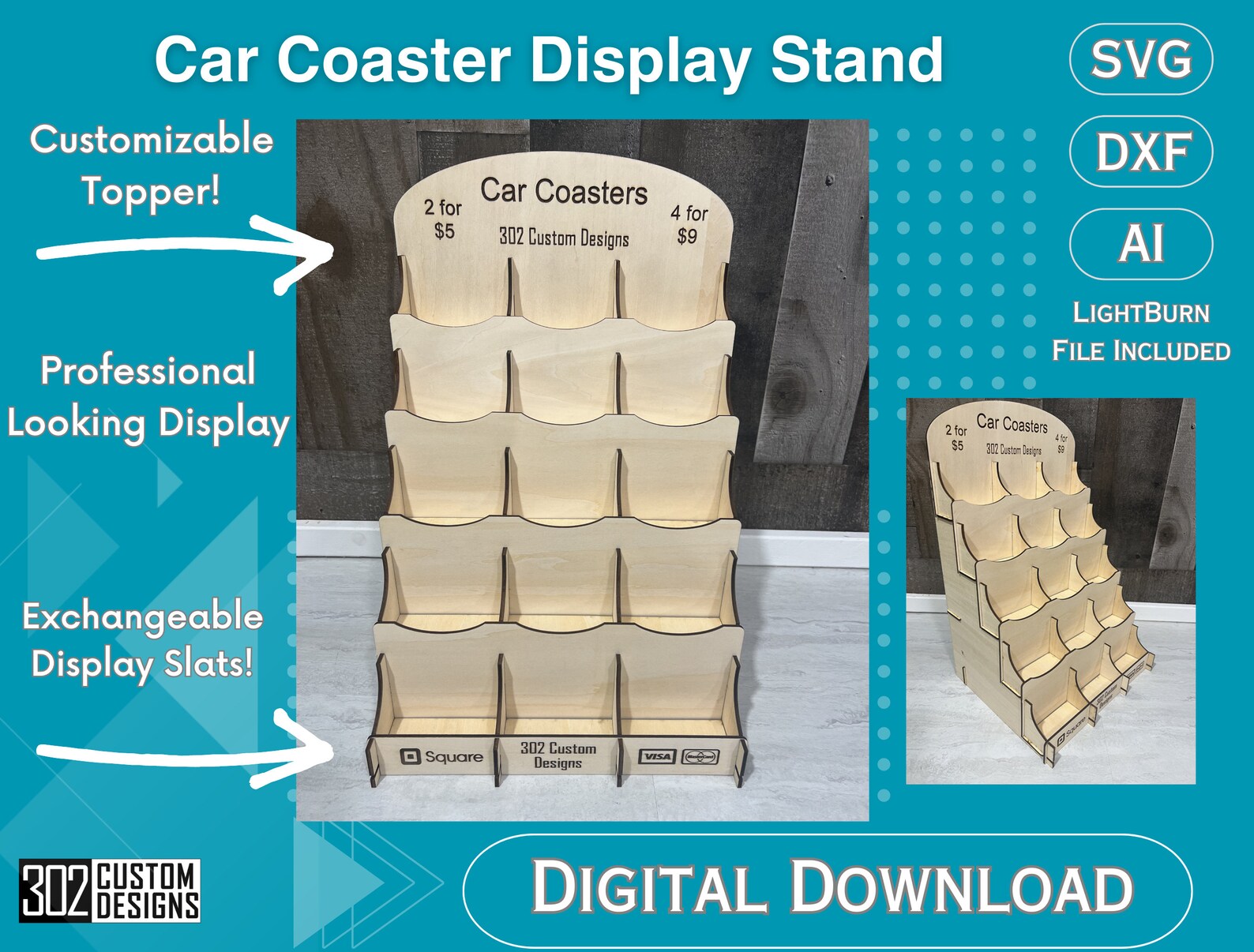 Retail Counter Display Stand Car Coasters or Anything 3 Inch Wide Laser ...