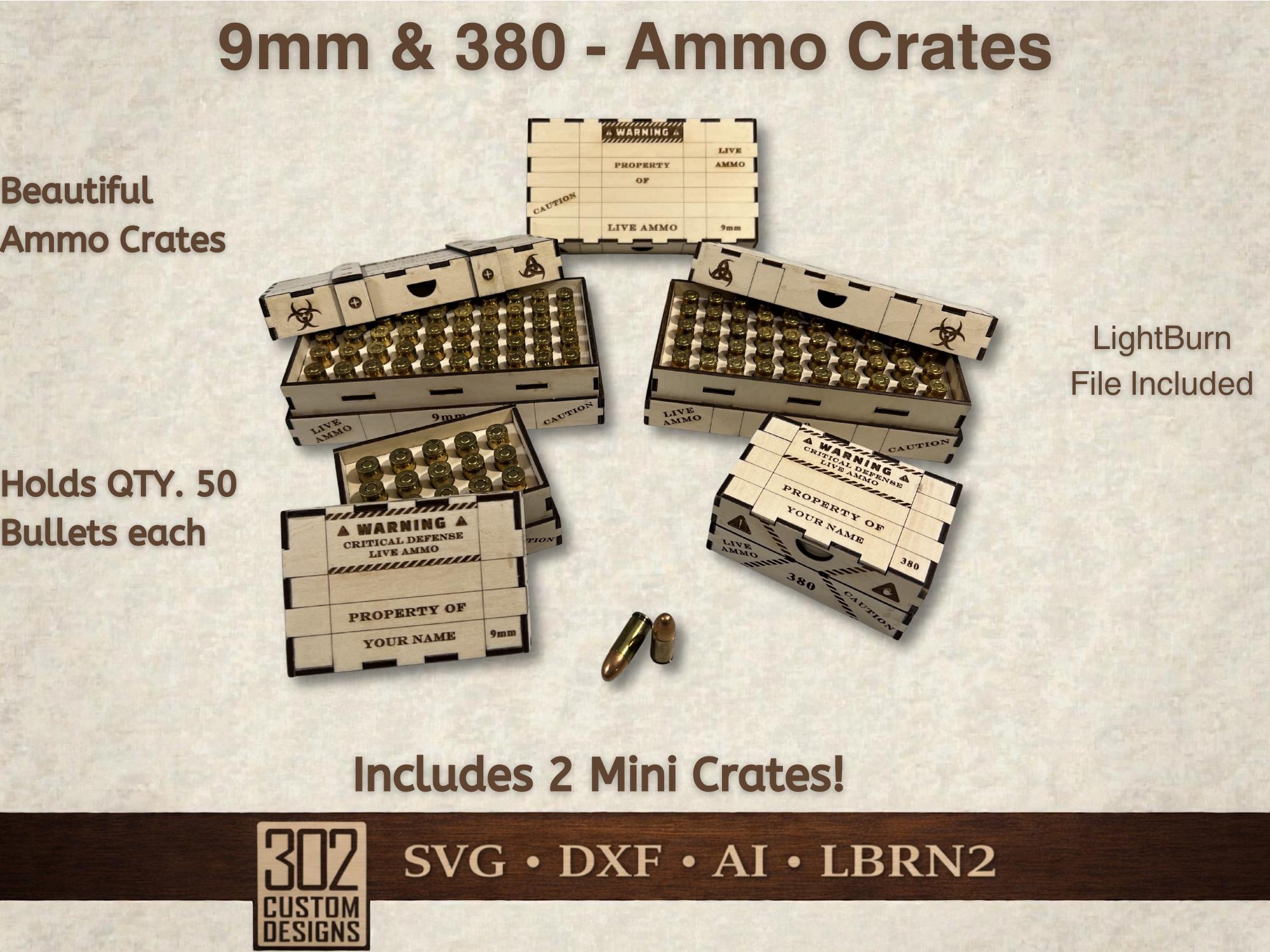 Set of 2 Ammo Crate Box SVG Files, 9mm Bullet Holder Box, 380 Ammo ...