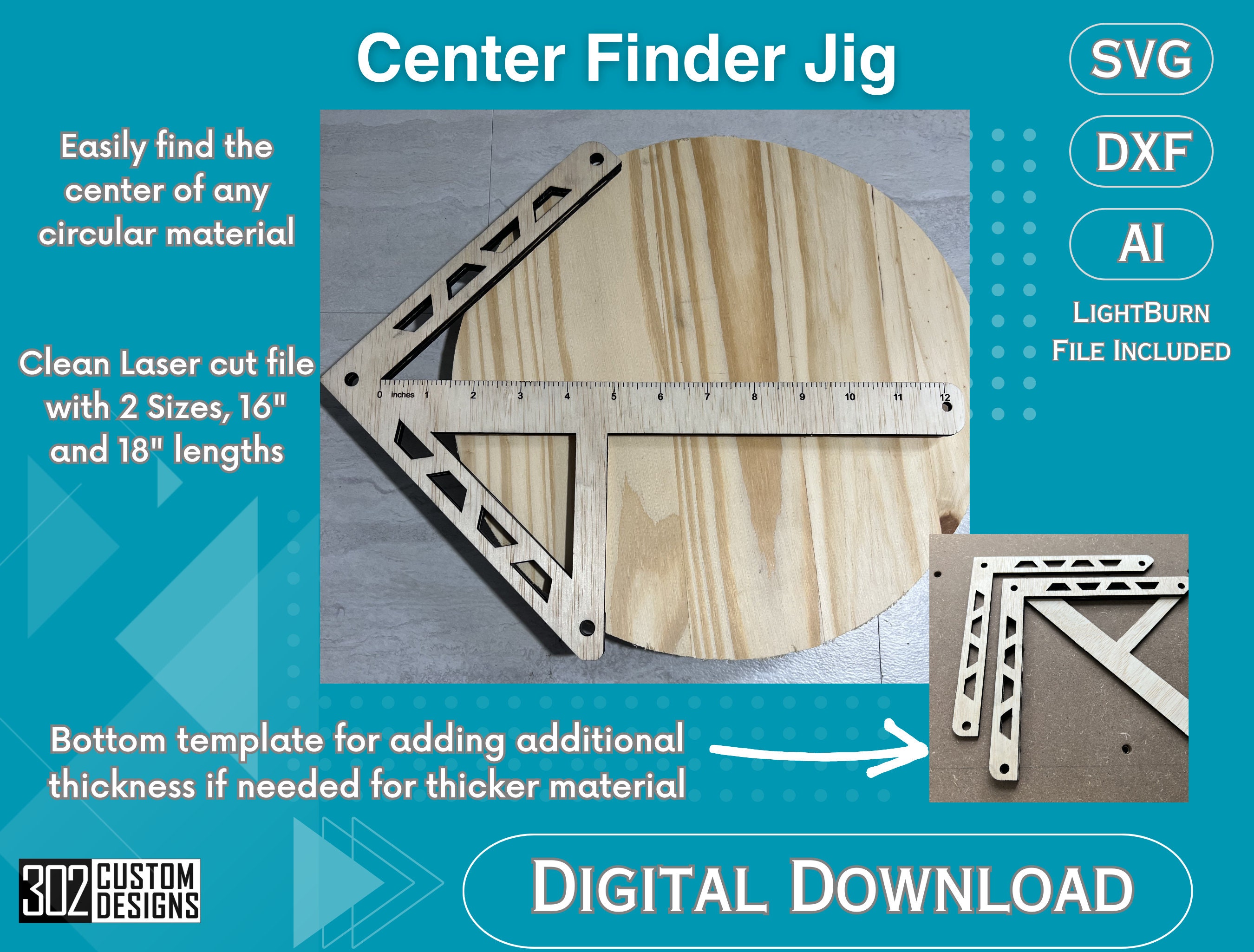 Center Finder Jig Template SVG, Laser Cut Grid, Centering Ruler Digital ...