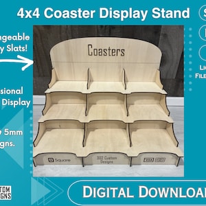 9 Pocket Retail Coaster Counter Display Stand, 4x4 Inch Pockets - Laser ...