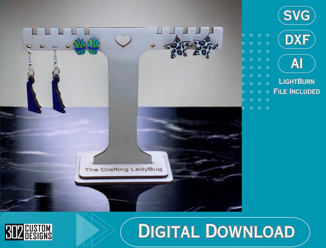 Minimal Earring Stand SVG Laser Cut Jewelry Holder, Custom Stud Earring ...
