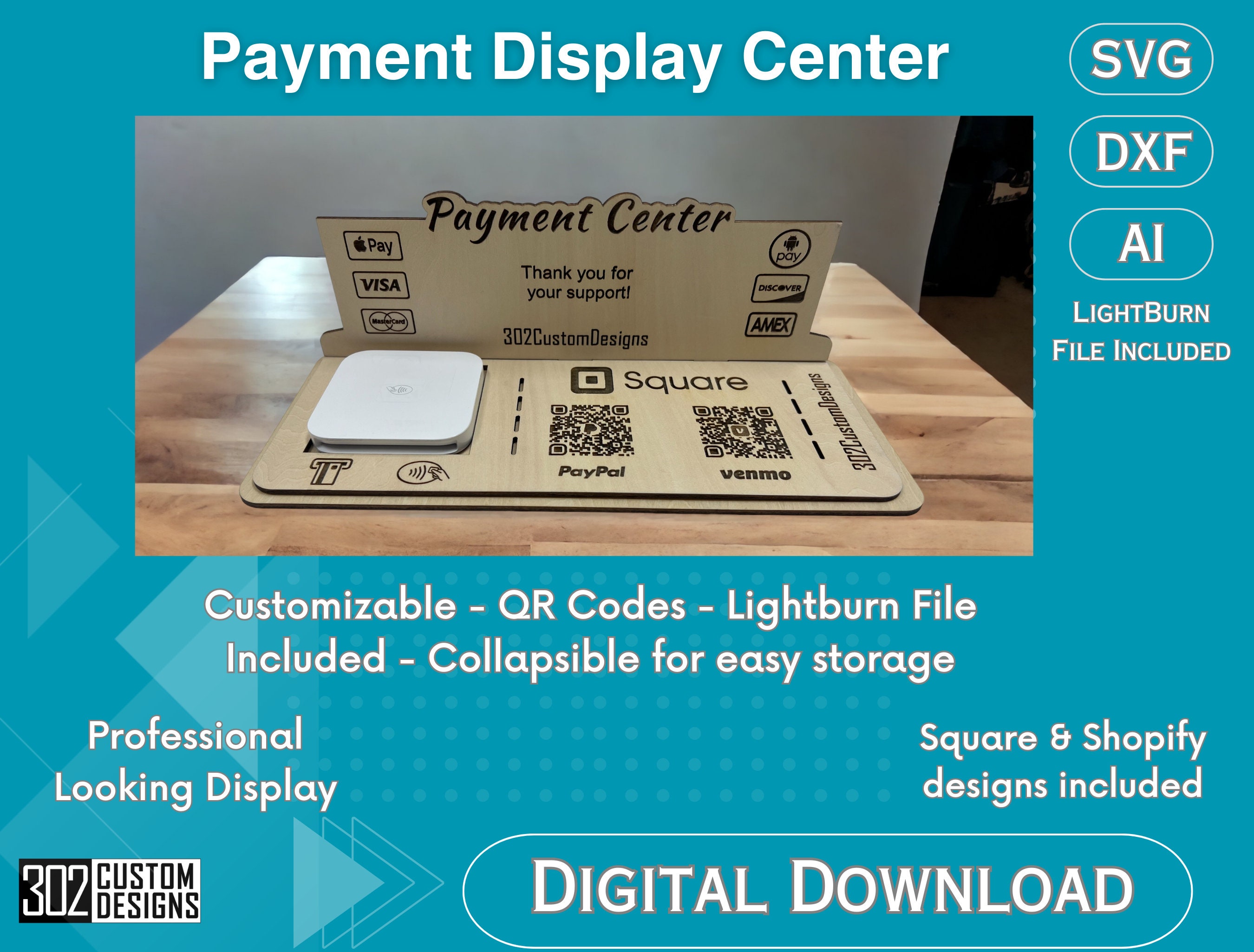 Payment Sign Display Stand- QR Code, Square or Shopify Reader and ...