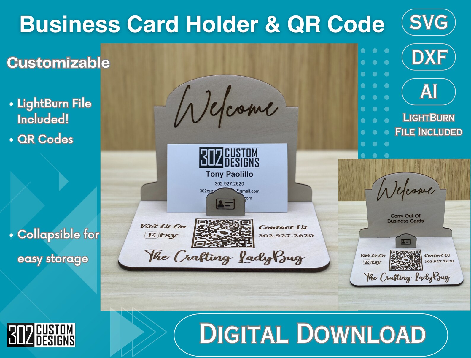Business Card Holder - QR Code - Laser Cut - SVG - Digital File ...