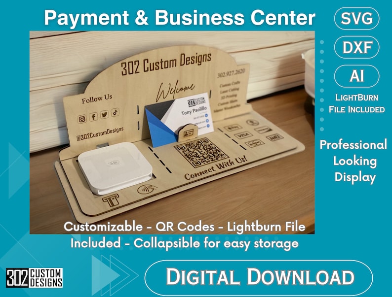 Payment Display Stand SVG | QR Code + Square Reader Holder + Business ...