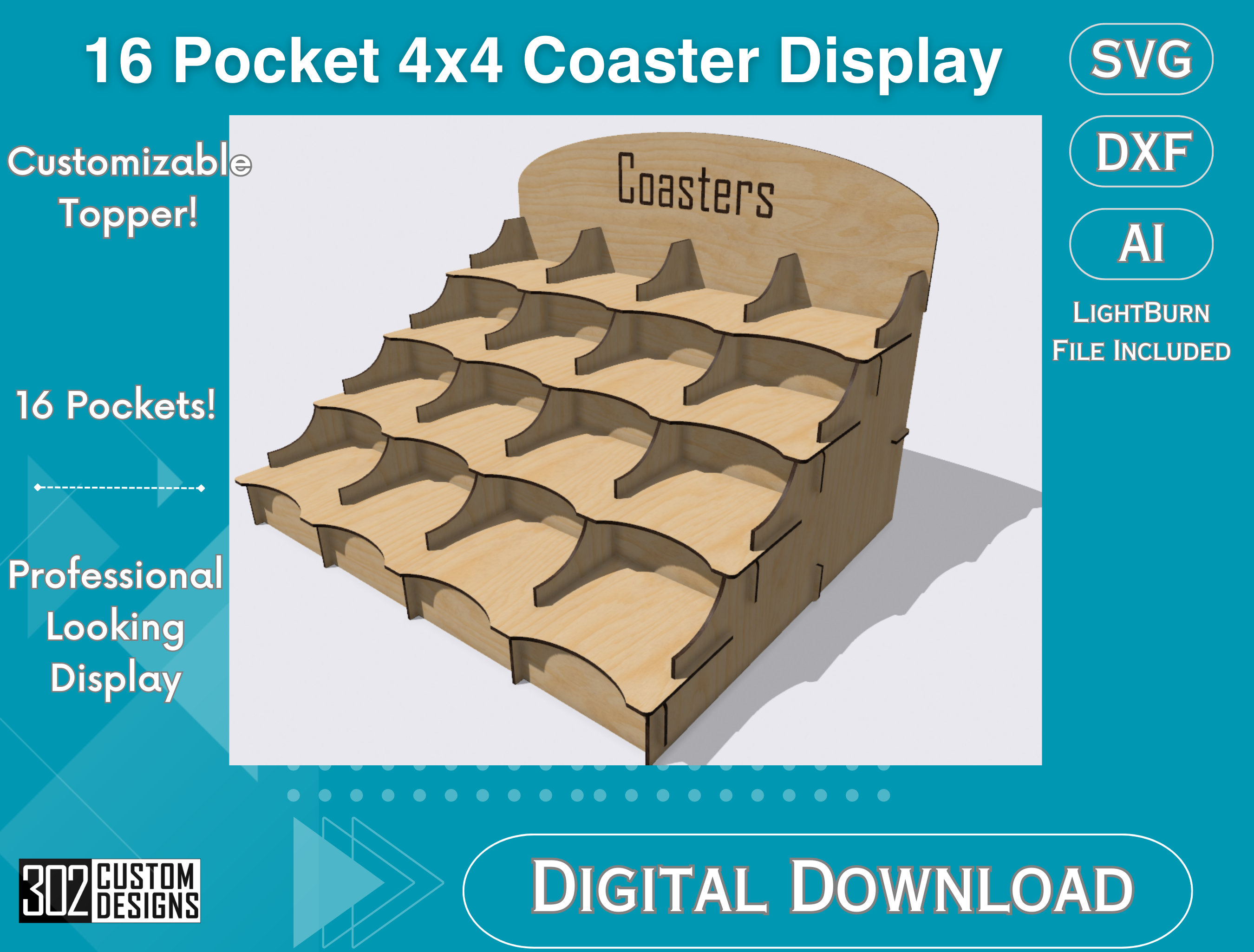 Retail Coaster Display Stand: 16 Pocket, 4x4 Inch (digital File ...