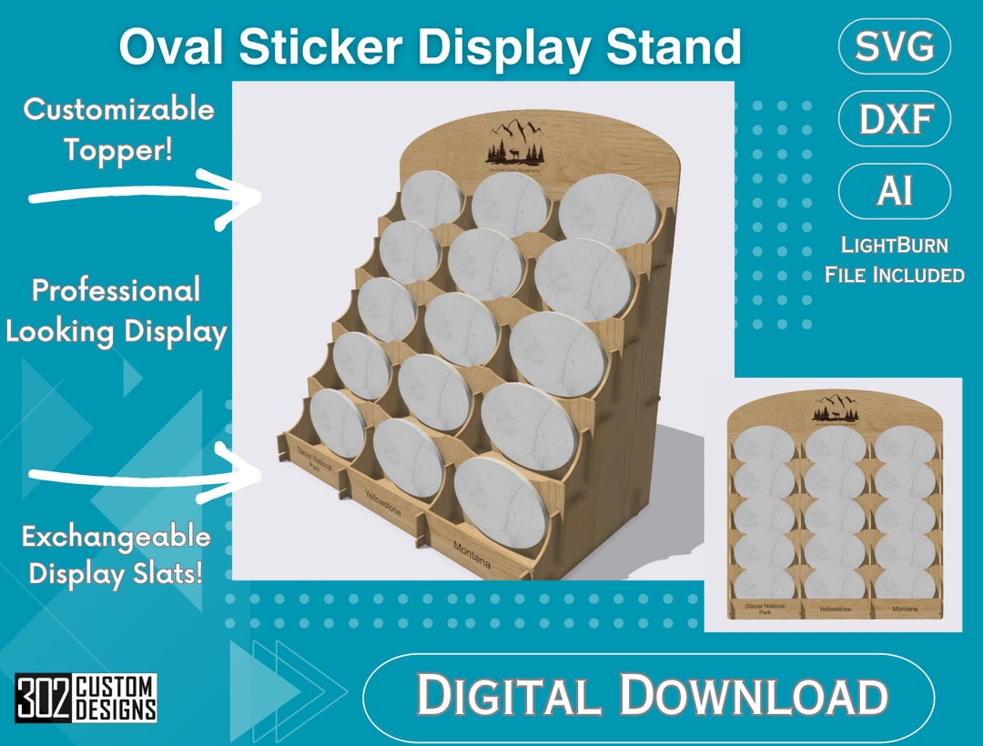 Oval Sticker Display Stand, 15 Pockets, Stickers, Car Coasters or ...
