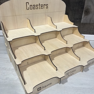 9 Pocket Retail Coaster Counter Display Stand, 4x4 Inch Pockets - Laser ...