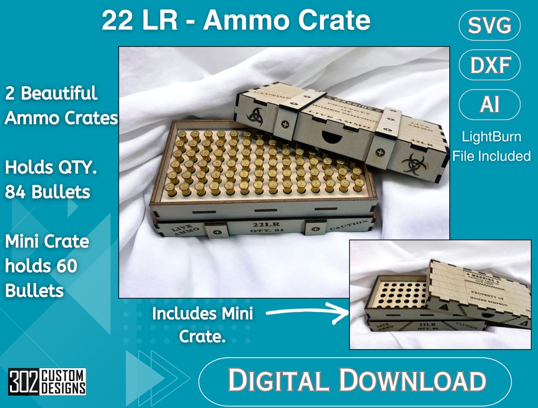 Ammo Crate Box - 2 Boxes - 22LR - Bullet Holder Box - Laser CUT - SVG ...