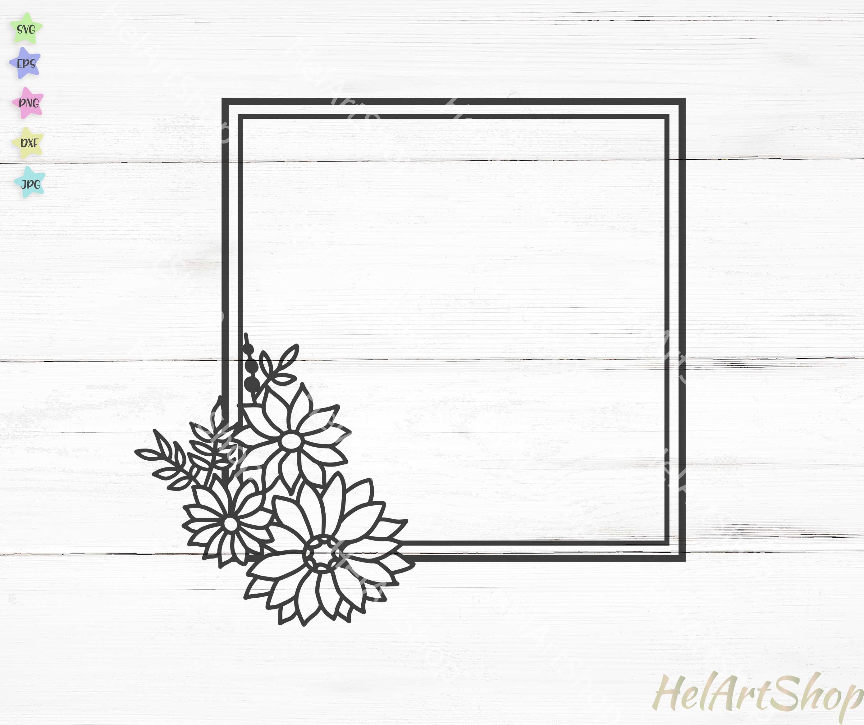 Flower Square Frame SVG Photo Frame SVG | Etsy