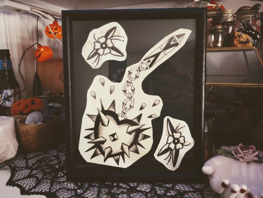 Heart Flail ORIGINAL Traditional Tattoo Artwork 8x10 - Etsy
