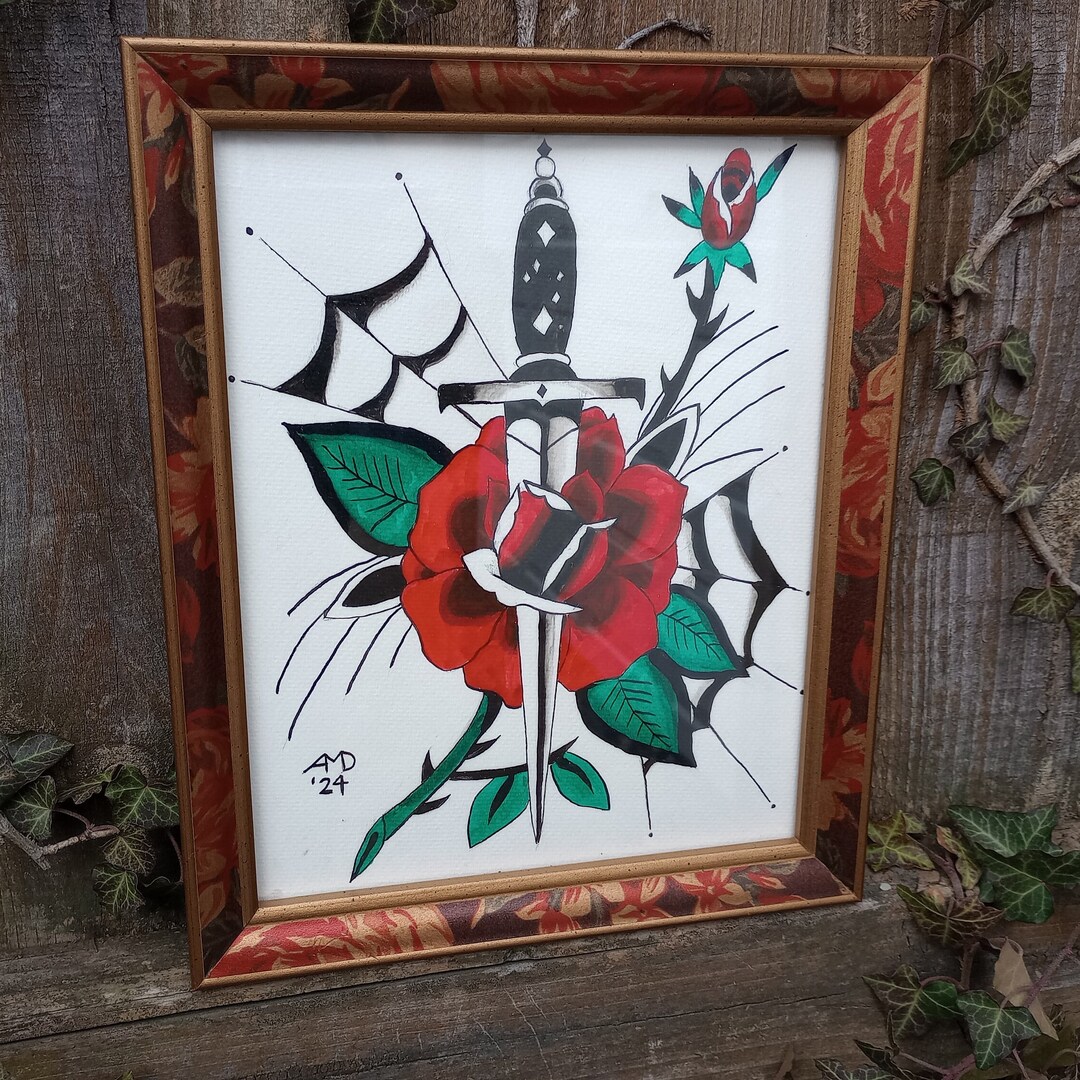 Rose & Dagger ORIGINAL Traditional Tattoo Artwork 8x10 - Etsy