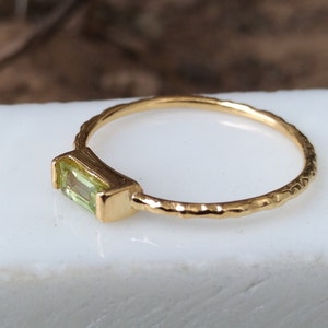 Natural Peridot Baguette Ring Solid 14K Yellow Gold for Engagement ...