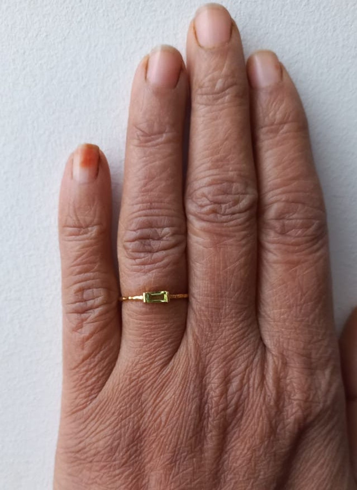 Natural Peridot Baguette Ring Solid 14K Yellow Gold for - Etsy