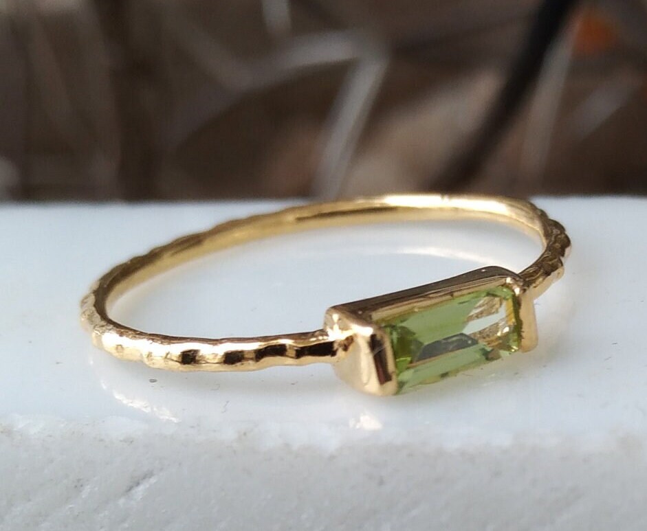 Natural Peridot Baguette Ring Solid 14K Yellow Gold for - Etsy