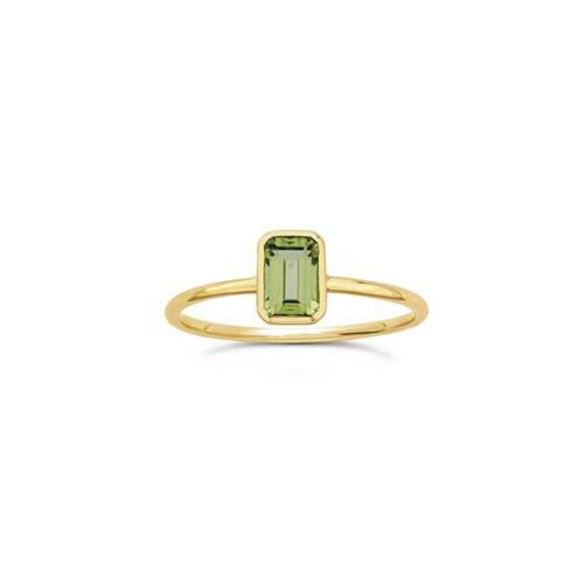 Natural Emerald Cut Peridot Ring 14K Rose Gold for Engagement | Etsy