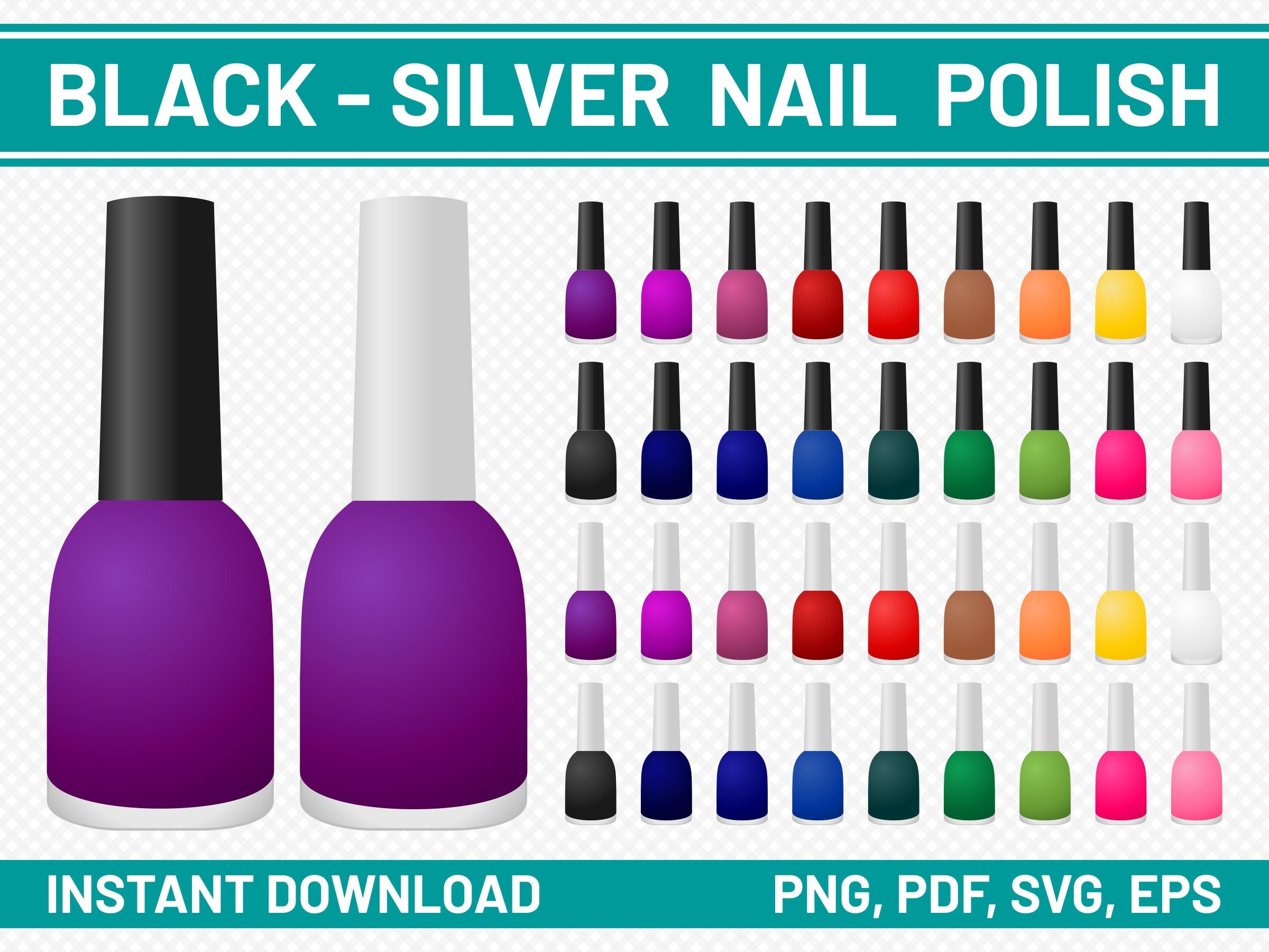 36 archivos SVG de esmalte de uñas negro y plateado para - Etsy España