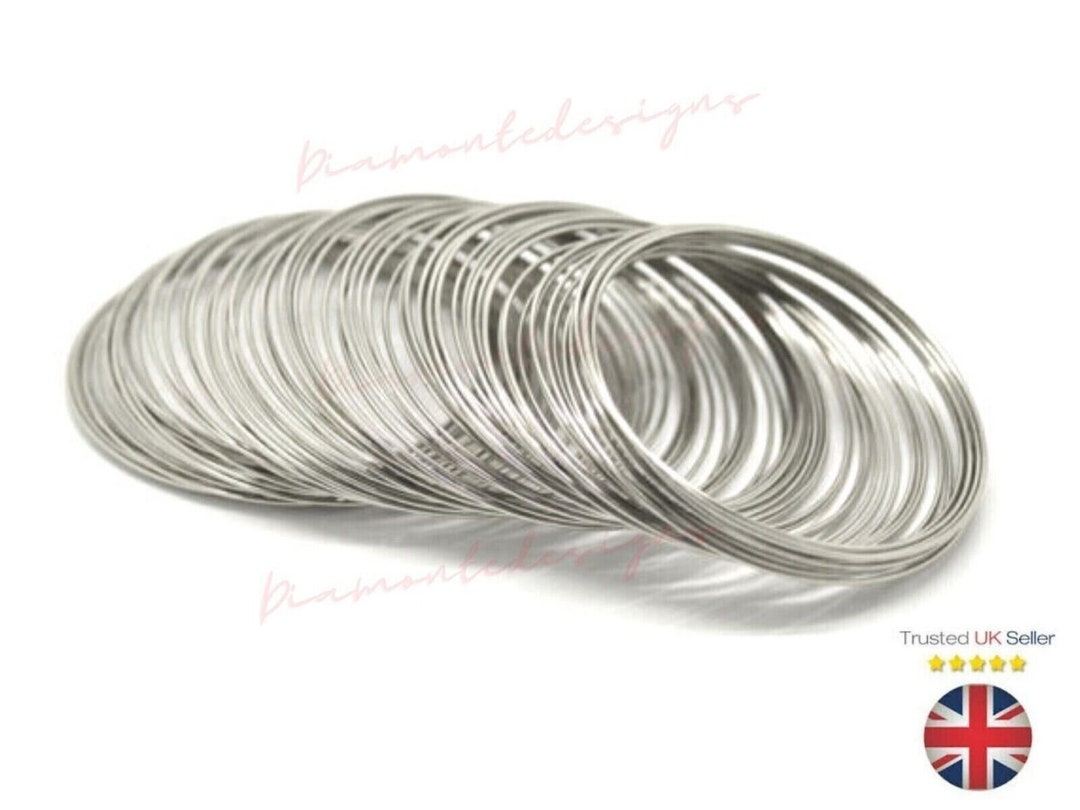 50 X Silver Tone Memory Wire Beading Loops 65 - 70mm Diameter 0.6mm ...