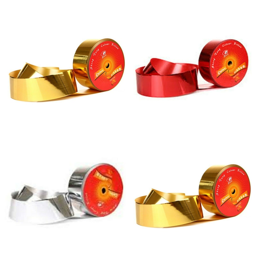 45m Roll Metallic Christmas Poly Ribbon 50mm Wide Silver Gold Red XMAS ...