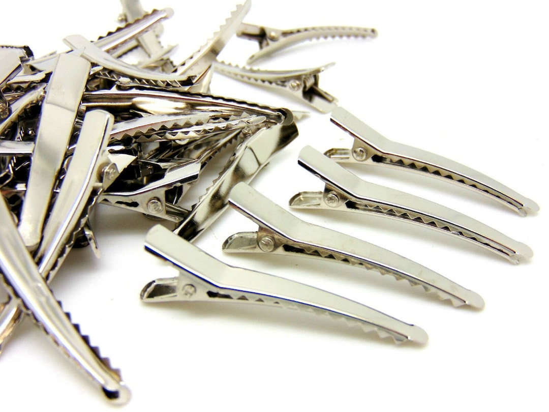 Curved Alligator Hair Clips 45mm Silver Metal Crocodile Clips Bows ...