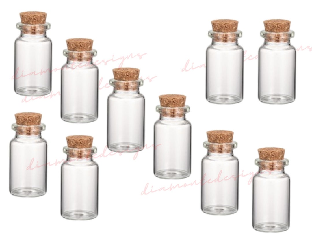 10 Pcs - 40mm Miniature Glass Bottles / Vials & Cork Stopper Decorative ...