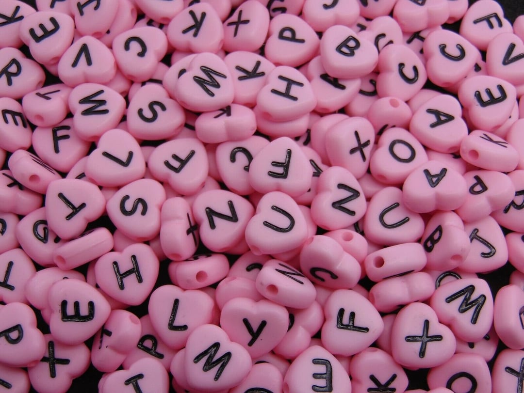 50 Pcs 10mm Pink Heart Alphabet Letter Bead Letter Love Beads Kids ...