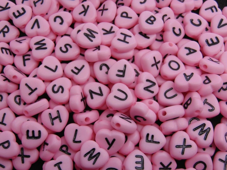 50 Pcs 10mm Pink Heart Alphabet Letter Bead Letter Love | Etsy