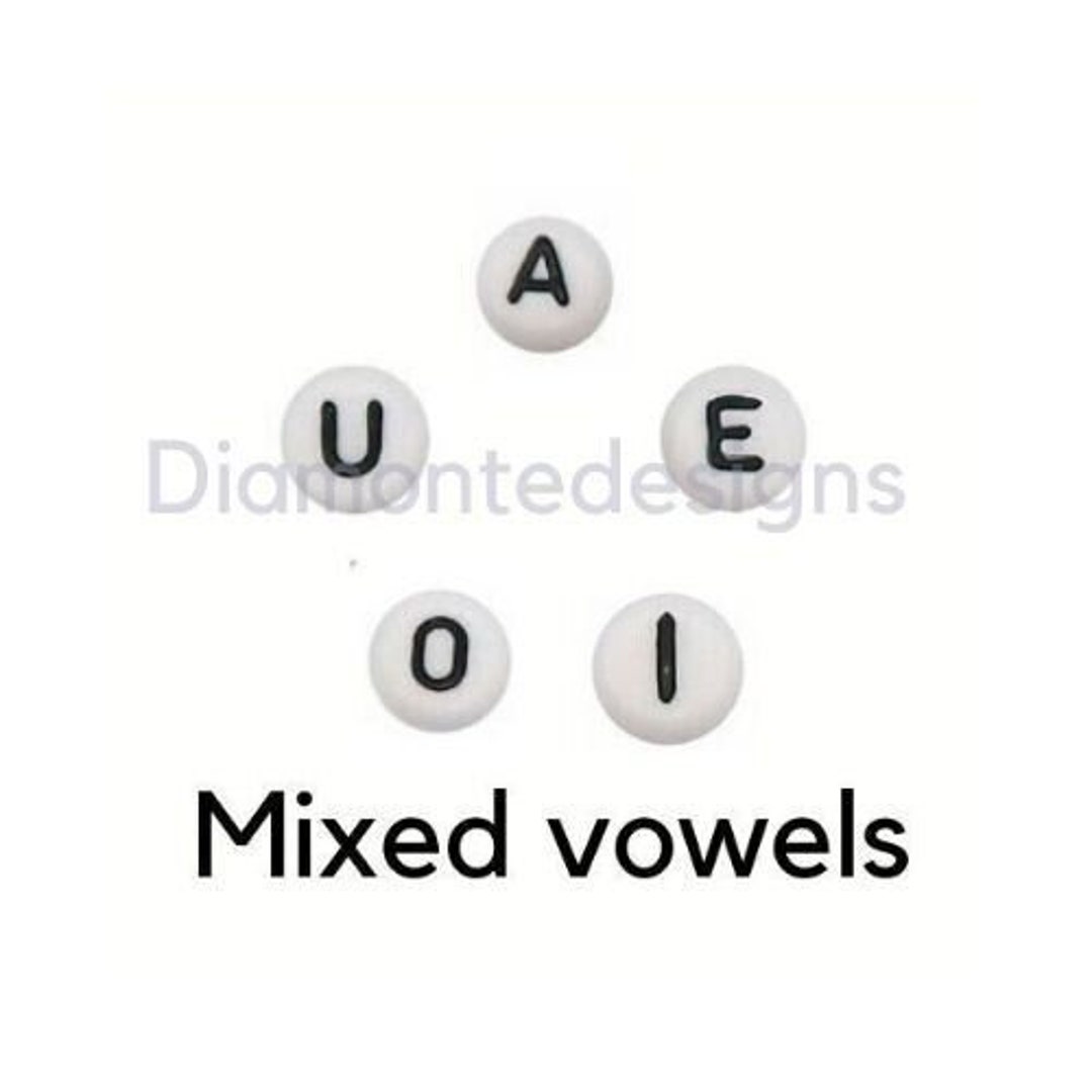 100 Pcs - 7mm Mixed Vowel White Letter Beads Alphabet Round Kids Bead ...