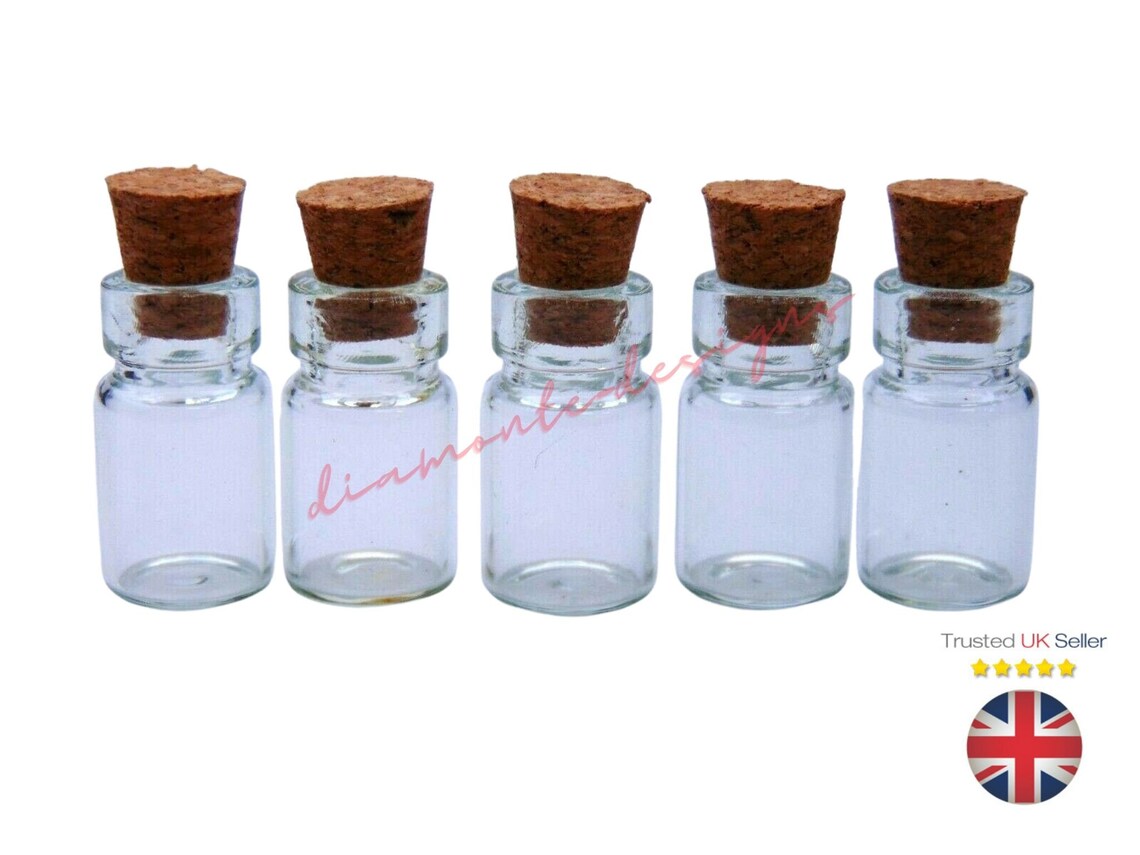5 - Dainty Miniature Glass Bottles Vials & Cork Stopper Decorative ...