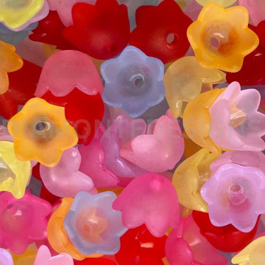 9mm Acrylic Frosted Lucite Buttercup Flower Bead Caps Mixed Colour ...