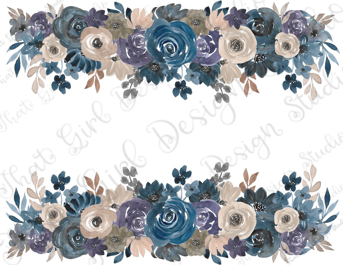 Blue Watercolor Floral Border Png/ Sublimation Tumbler Design / DIGITAL ...