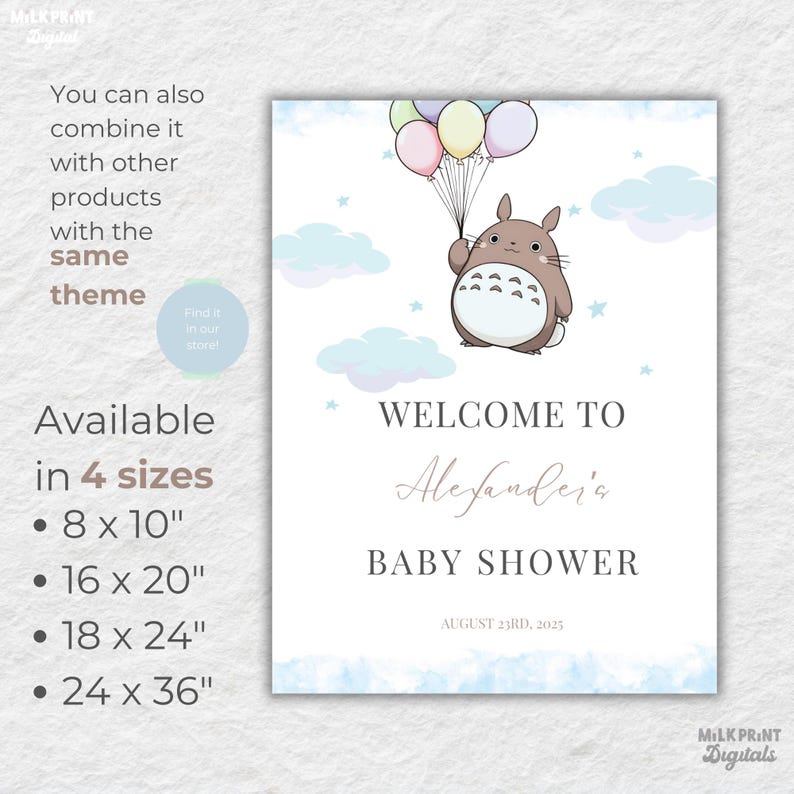 Editable Totoro-inspired Baby Shower Invitation Blue Cloud Rainbow ...