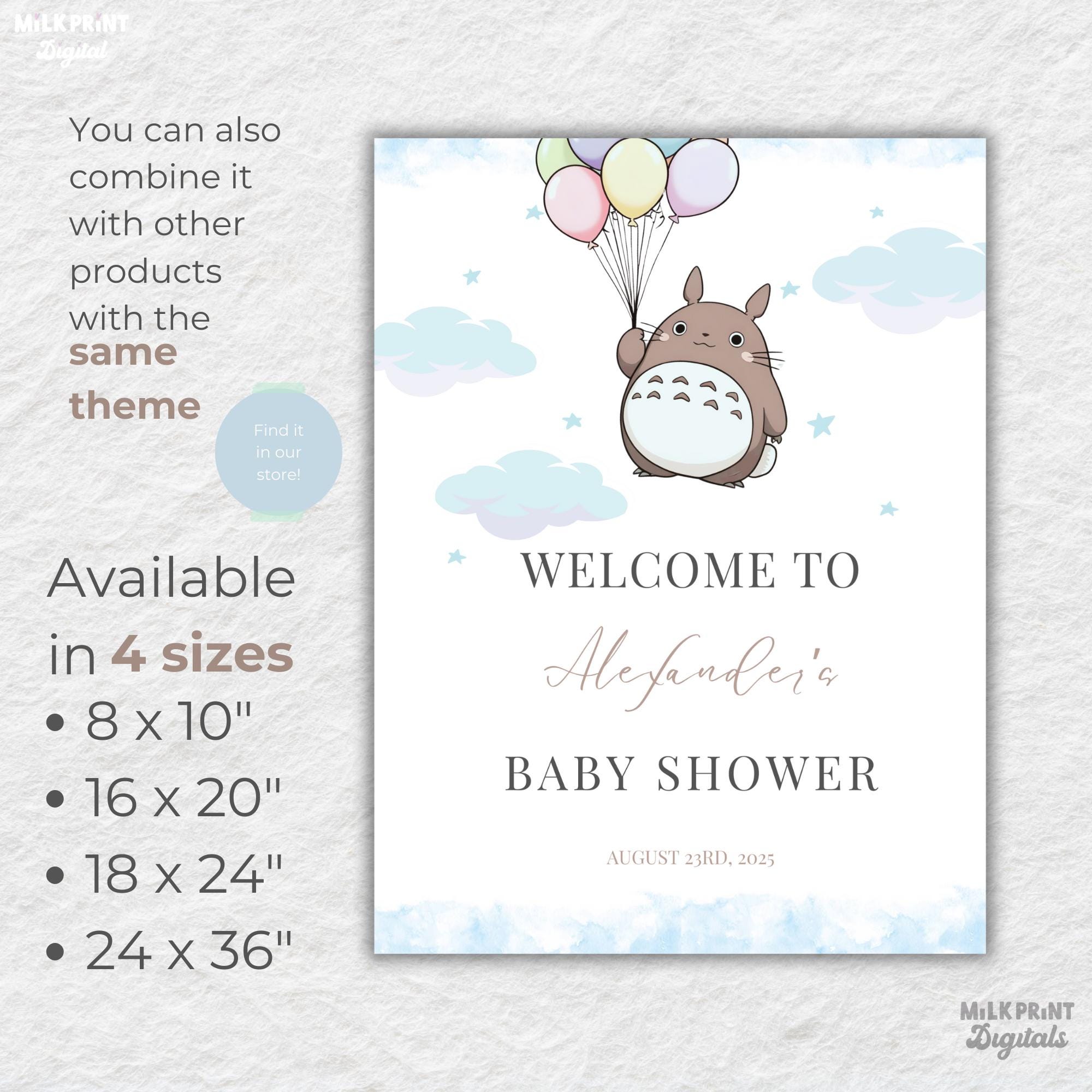 Editable Totoro-inspired Baby Shower Invitation Blue Cloud Rainbow ...
