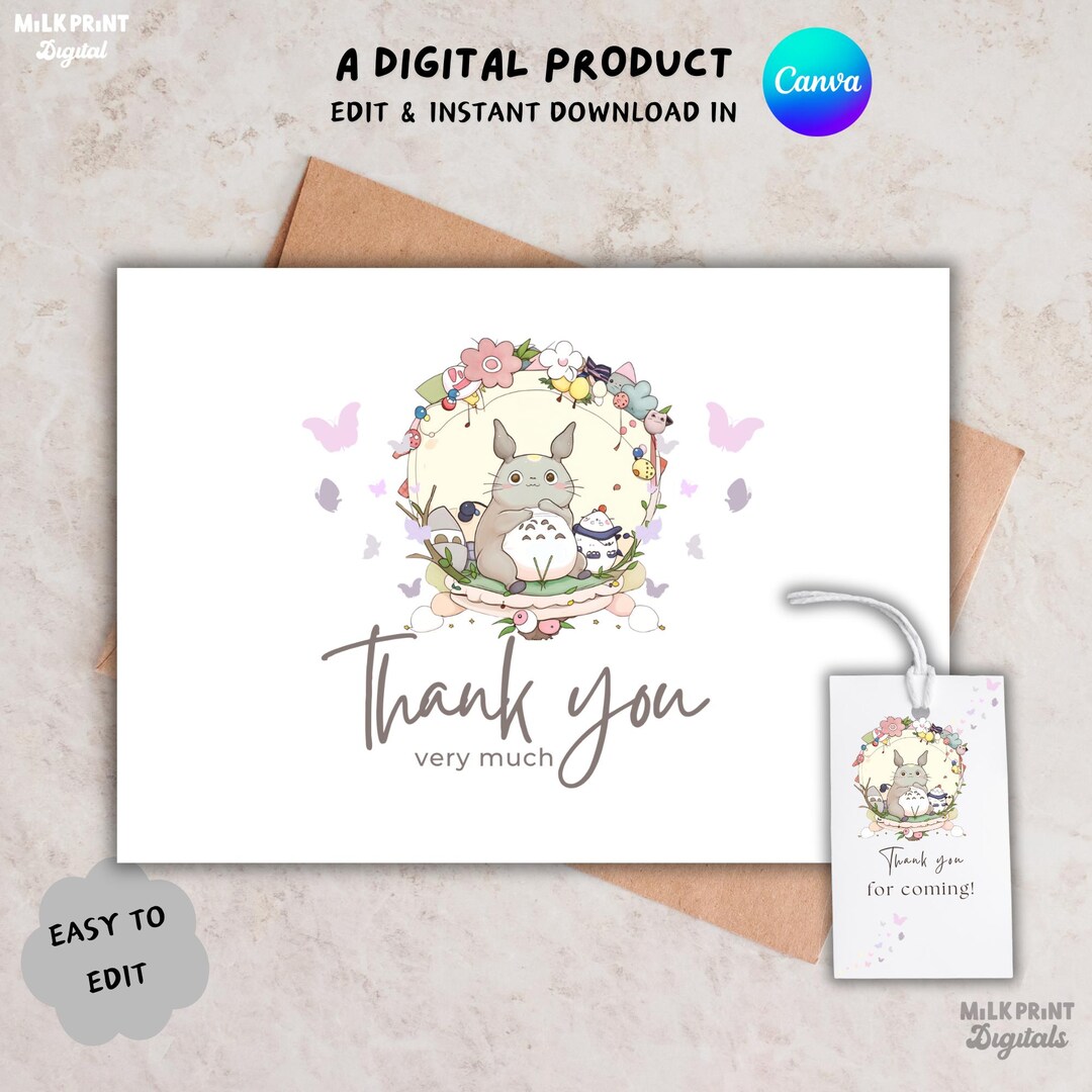 Editable Totoro Baby Shower Thank You Cards Bonus Thank You Gift Tags ...