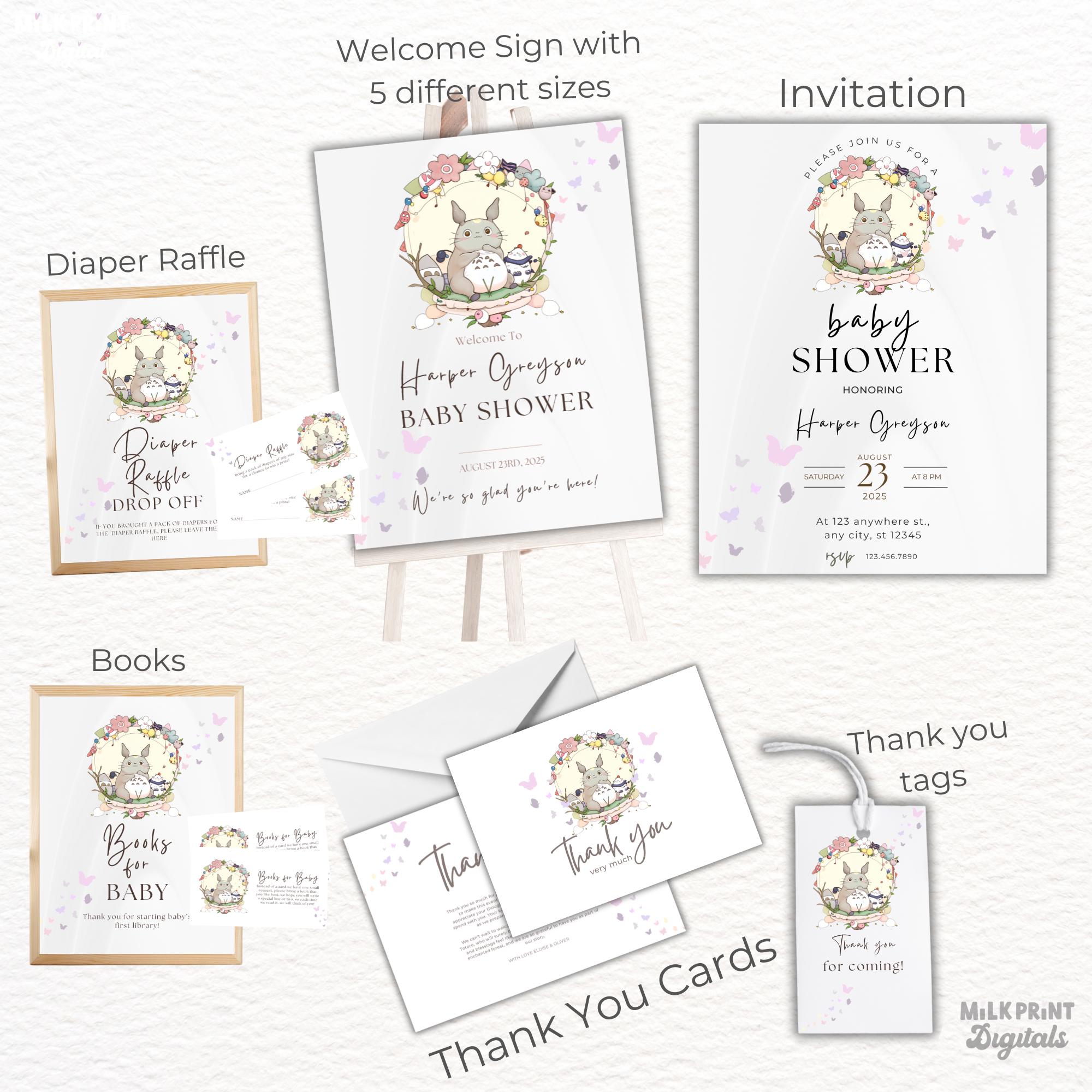Editable Totoro Baby Shower Party Bundle Welcome, Invitation, Thank You ...
