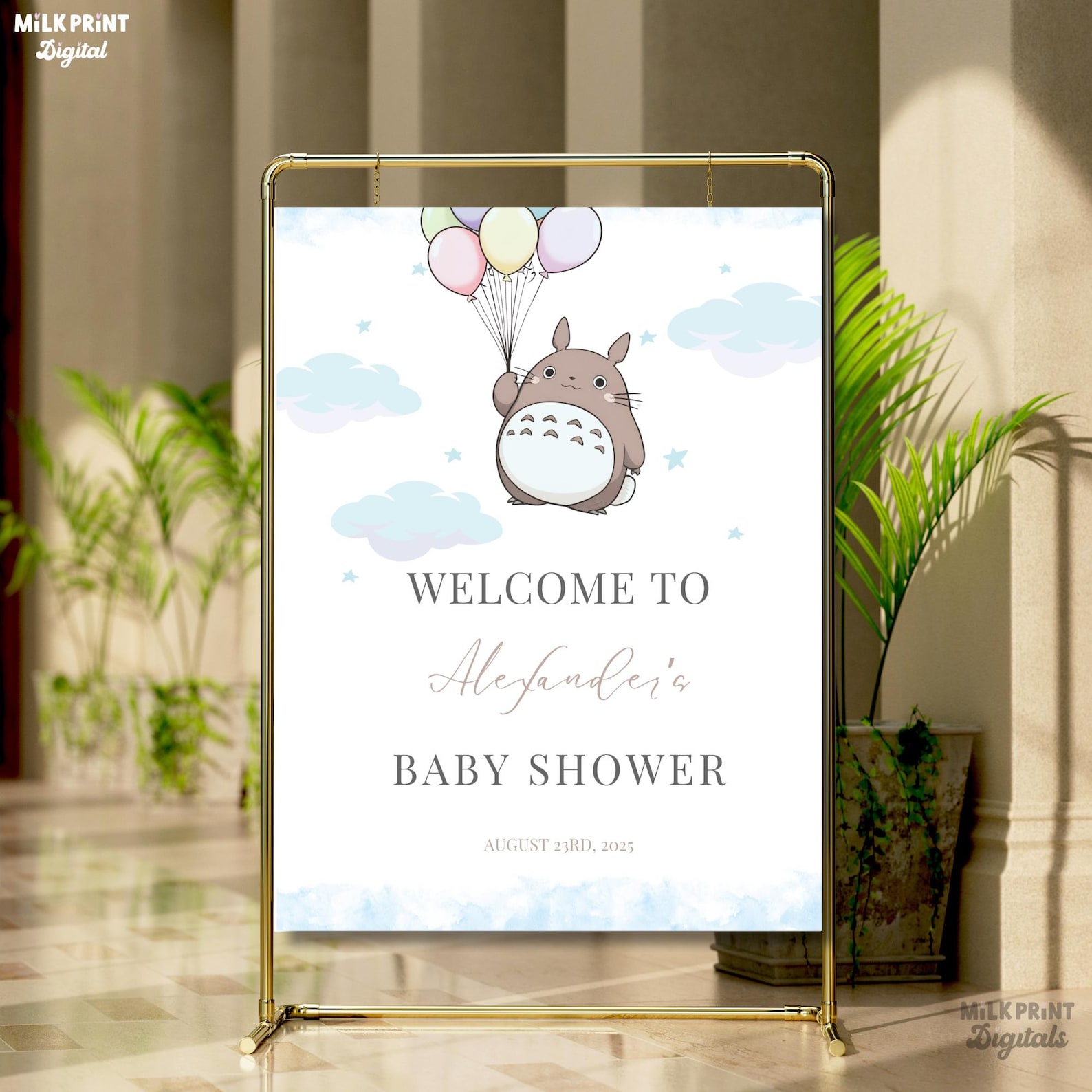 Editable Totoro Baby Shower Welcome Sign Blue Clouds Balloons Studio ...