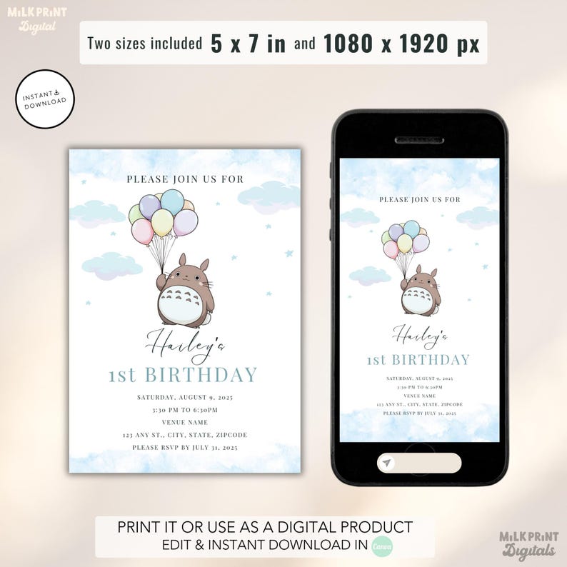 Totoro-inspired Blue Cloud Balloon Baby Shower Bundle Baby 1st Birthday ...