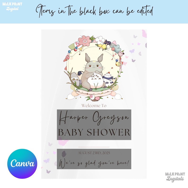 Editable Totoro Baby Shower Welcome Sign, Welcome Template, Boho ...