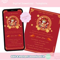 Baby Snake 100 Day Invitation: Red Egg Party, Editable Canva Template ...