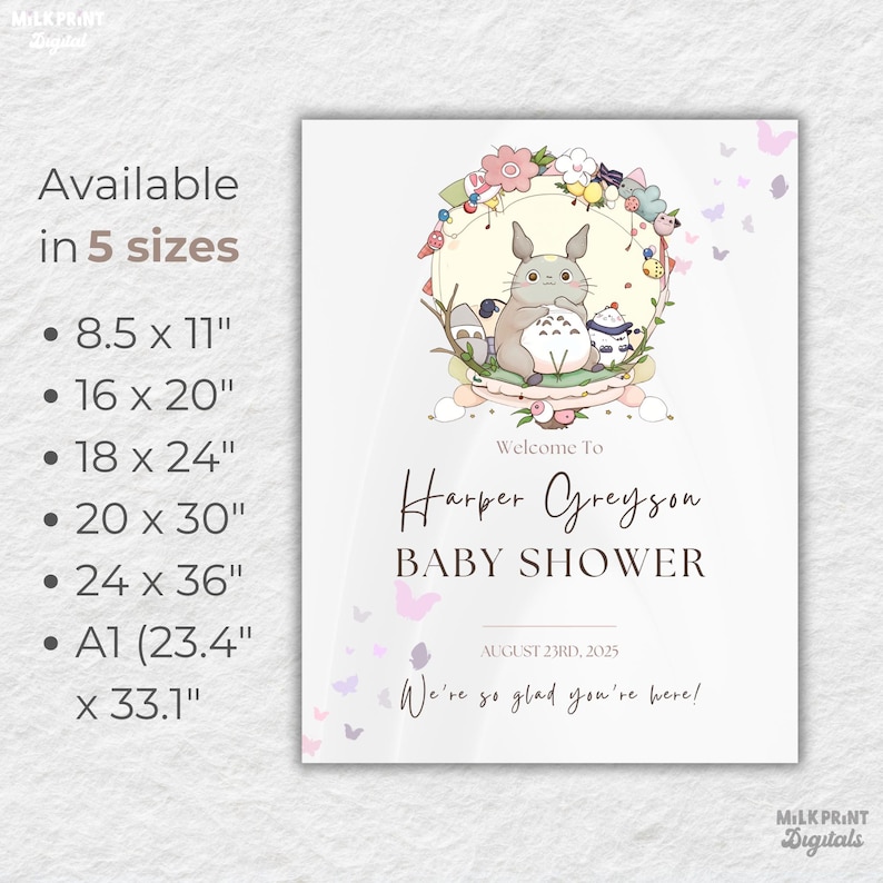 Editable Totoro Baby Shower Welcome Sign, Welcome Template, Boho ...