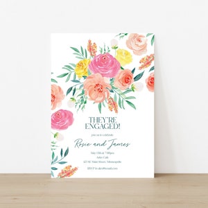 Spring Floral Engagement Party Invitation, Peonies and Roses, Pink ...