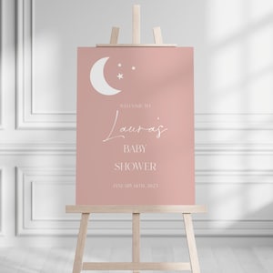 Minimalist Moon Baby Shower Welcome Sign, We're Over the Moon, Editable ...