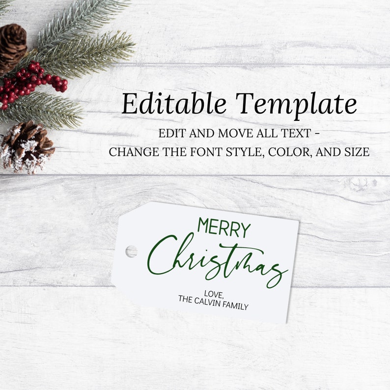 Editable Christmas Gift Tags, Holiday Party Favors (digital Download ...