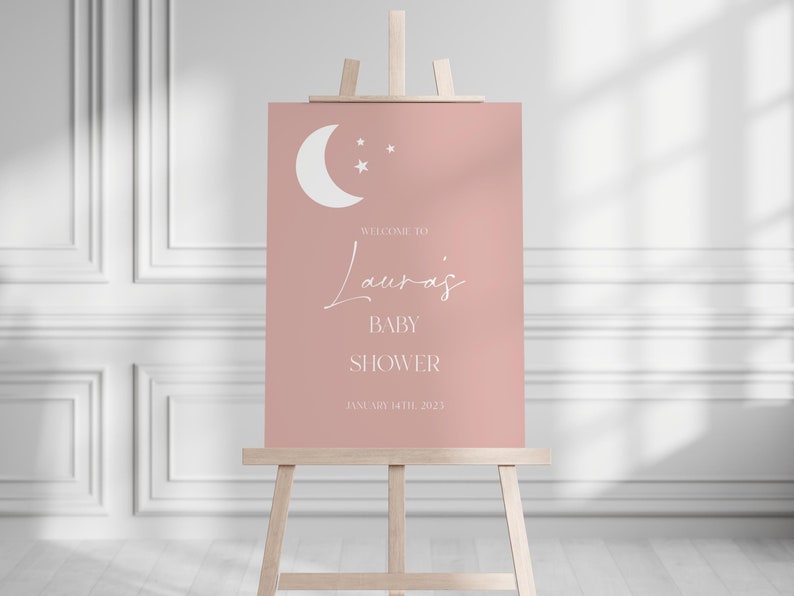 Minimalist Moon Baby Shower Welcome Sign, We're Over the Moon, Editable ...