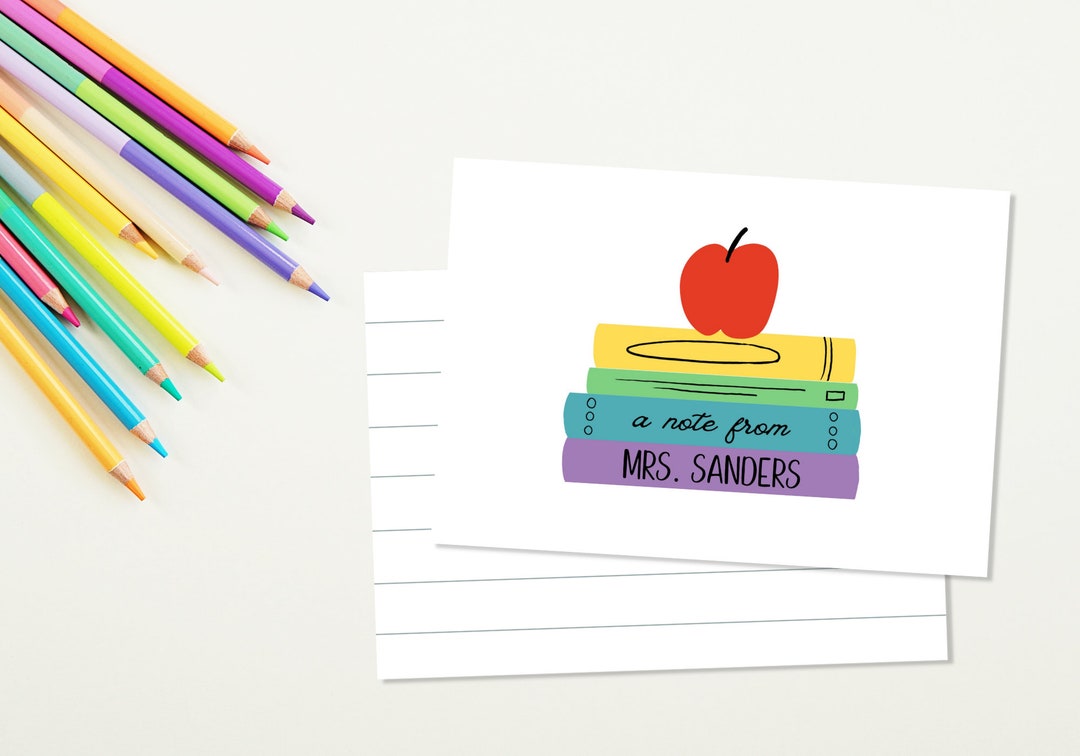 Personalized Teacher Note, Editable Stationery, Colorful Books, Teacher ...