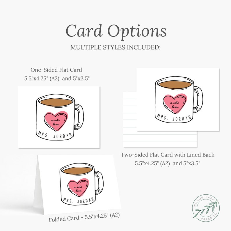 Personalized Teacher Note, Editable Stationery, Coffee Mug, Teacher ...