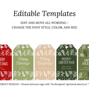 Editable Christmas and Holiday Gift Tags, Five Different Designs ...