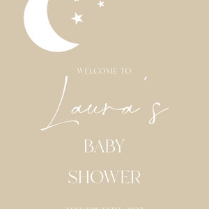 Minimalist Moon Baby Shower Welcome Sign, We're Over the Moon, Editable ...