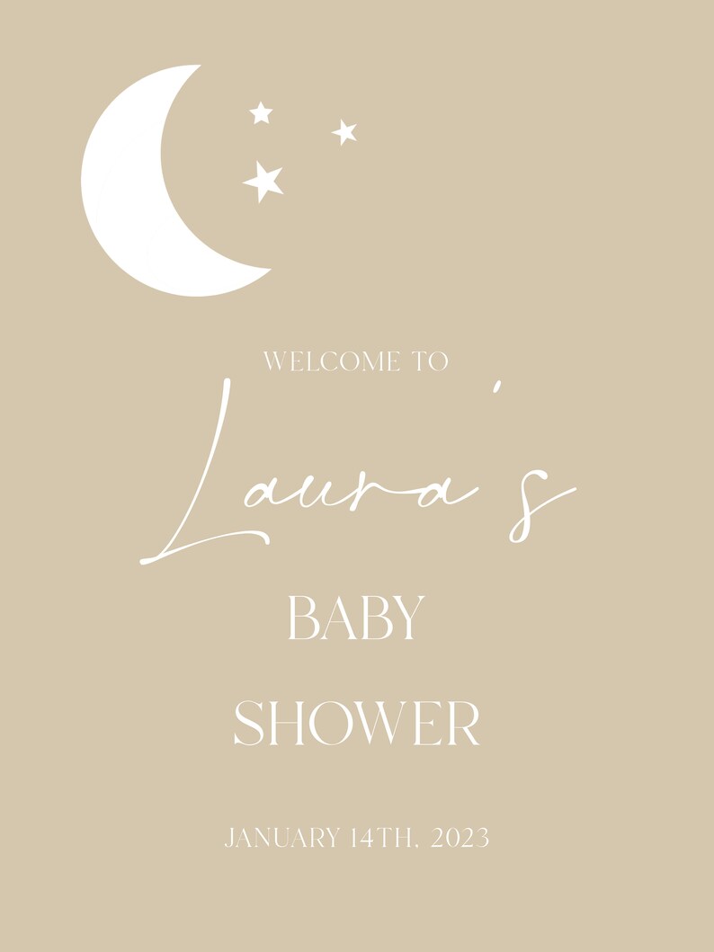 Minimalist Moon Baby Shower Welcome Sign We're Over the - Etsy